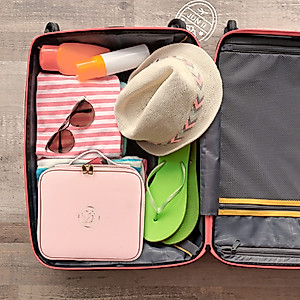 MOMIRA Makeup Train Case with Light & Mirror Large Cosmetic Organizer with Adjustable Dividers for Cosmetics,10X Magnifying Makeup Mirror,Pink