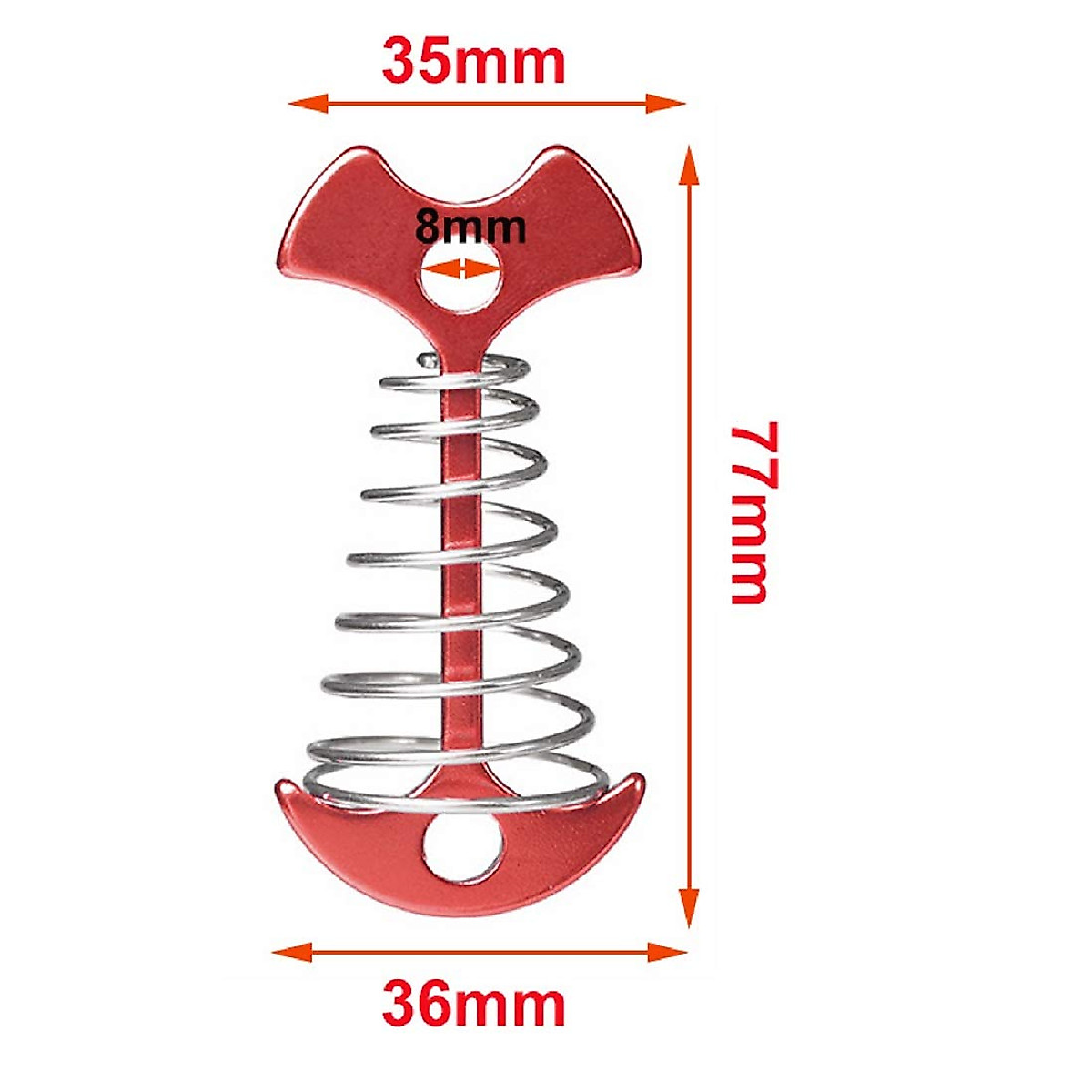 6pcs Aluminum Guyline Cord Adjuster Rope Tensioners Tent Awning Deck Anchor Pegs for Camping Hiking Outdoor Gallery Road or Timber Deck, 3 Inches Fishbone Shape with Spring Buckle