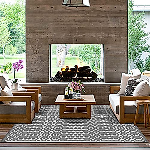 GENIMO Outdoor Rug for Patio Clearance, 5'x8'Waterproof Reversible Outside Outdoor Decor, Area Boho Rug, Plastic Straw Mat for RV, Deck, Patio, Camping, Picnic, Porch, Camper, Grey&White