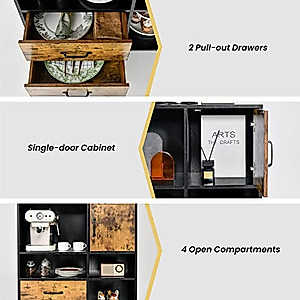 Giantex Buffet Cabinet with Storage, Industrial Kitchen Sideboard with 2 Large Drawers, 4 Open Compartments, Mid-Century Cupboard, Standing Organizer for Kitchen, Entryway