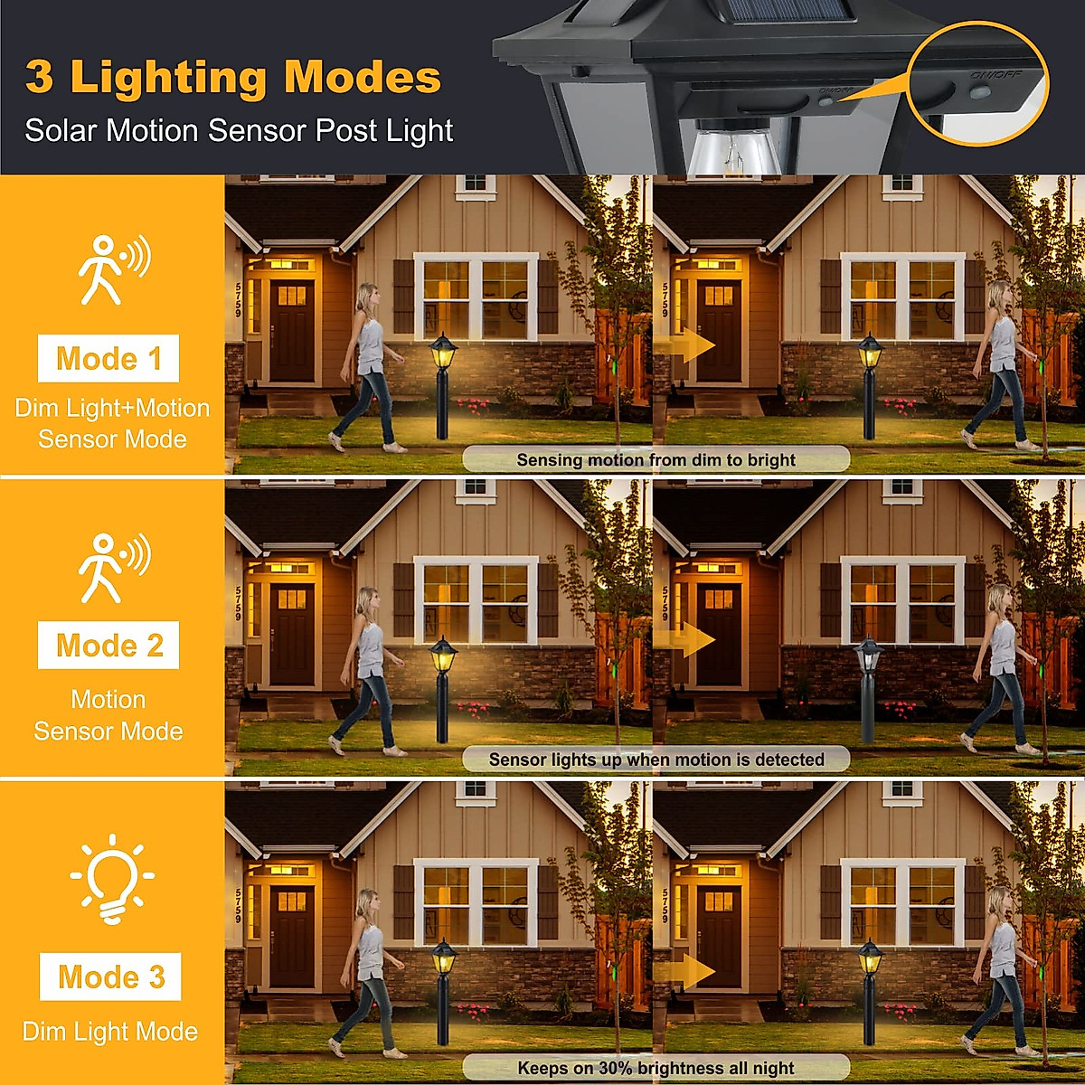 DARIISI Solar Post Light Fixtures 2 Pack, Motion Sensor Solar Lamp Post Lights with Pier Mount Base, Outdoor Waterproof Post Lantern, Black Outdoor Solar Lights for Yard Garden Pathway