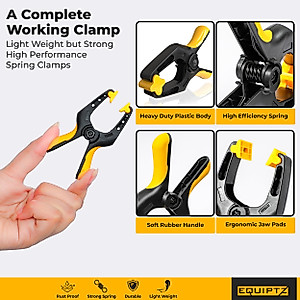 EQUIPTZ Small Spring Clamps 3 inch - 20 Pack Clamps for Backdrop Stand, Tarps, Crafts & Pool Cover with 1.5 Inch Mouth Opening - Mini Clamps for Photography Studio with Non-Detachable Jaw Pads