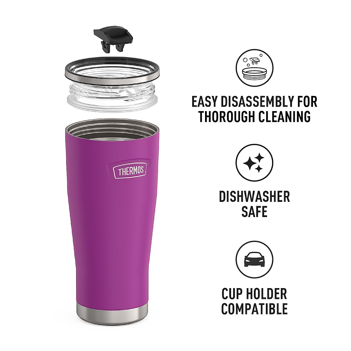 THERMOS ICON SERIES Stainless Steel Cold Tumbler with Slide Lock, 24 Ounce, Plum