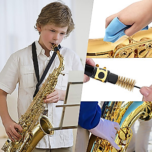 YZNlife Saxophone Cleaning kit with Case for Alto Tenor Clarinet Flute and other Wind & Woodwind Struments Including Sax Cleaning Cloth(4pcs),Mouthpiece Brush Thumb Rest Cushion Reed Case,(Blue)