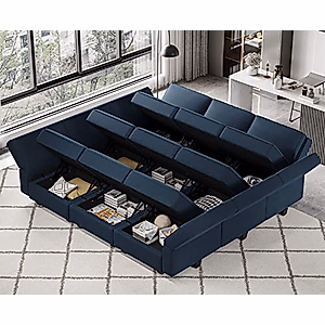 Belffin Modular Sectional Sofa with Ottomans Velvet Reversible Sleeper Chaise Bed Storage Seat Blue…