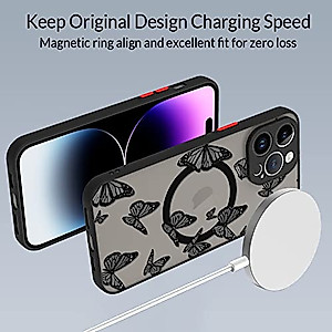 OOK Magnetic for iPhone 14 Pro Max Case [Compatible with MagSafe] Black Butterfly Slim Translucent Matte Case for iPhone 14 pro max Case, Black Butterfly (6.7")