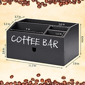 Alliecoin Coffee Station Organizer, Wood Coffee Bar Organizer for Countertop with Drawer, K Cup Coffee Bar Condiment Organizer, Coffee Pod Holder for Decor (30x20x16cm) - Black