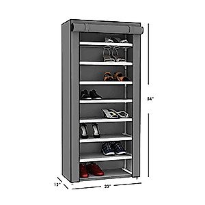 Sunbeam Multipurpose Portable Wardrobe Storage Closet Rack For Shoes and Clothing 7 Tier/Fits 24 Pairs of Shoes Heavy Duty Non Woven Material With Roll Down Cover (Grey)