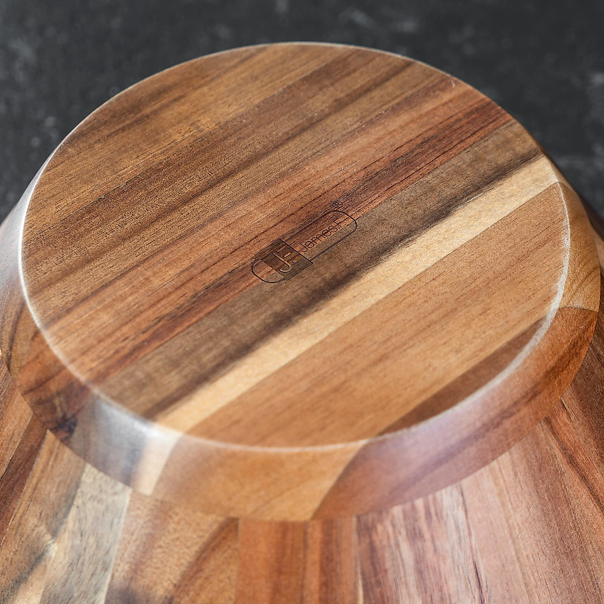 JF JAMES.F Wooden Salad Bowl, 12'' Acacia Wood Large Salad Bowl Set Big Salad Serving Bowl with Serving Utensils