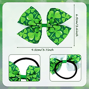Whaline 12Pcs St. Patrick's Day Bow Hair Ponytail Holders Shamrock Clover Prints Bow Hair Scrunchies Green White Hair Ties Irish Holiday Elastic Hair Bands for Women Girls Teens Hair Accessories