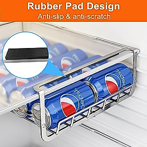 Soda Can Storage for Refrigerator, Hanging Soda Can Organizer Stainless Steel Soda Can Holder for Refrigerator Soda Can Dispenser for Fridge Can Drinks Rack Container with Adjustable Rail Design