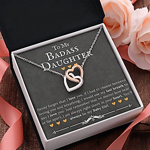 ZILORRA Gifts for Daughter - To My Daughter Necklace, Daughter Gifts, Badass Daughter, Graduation, Sterling Silver, Heart Pendant, Message Card, Gift Box