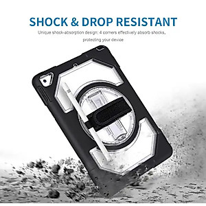 iPad Pro 10.5 Inch Case 2017/ iPad Air 3 Case 2019 for Kids | Heavy Duty Rugged Protective Case with 360 Rotating Stand+[Hand Strap] | Clear with Black Trim