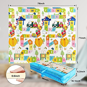 Mergren Extra Large Baby Play Mat 79" x 71"x 0.4": Reversible, Double-Sided Crawling Foam Mat for Infants and Toddlers - BPA-Free, Non-Toxic, Anti-Slip,Portable Folding - Indoor and Outdoor Use