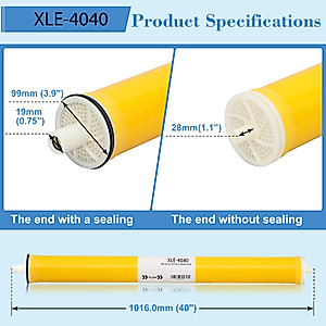 XLE-4040, XLE 4040 Reverse Osmosis Membrane for DOW Filmtec Membrane Replacement, 4 x 40 RO Membrane for Desalination, Commercial, Industrial, Salt Rejection 99%, 2250GPD