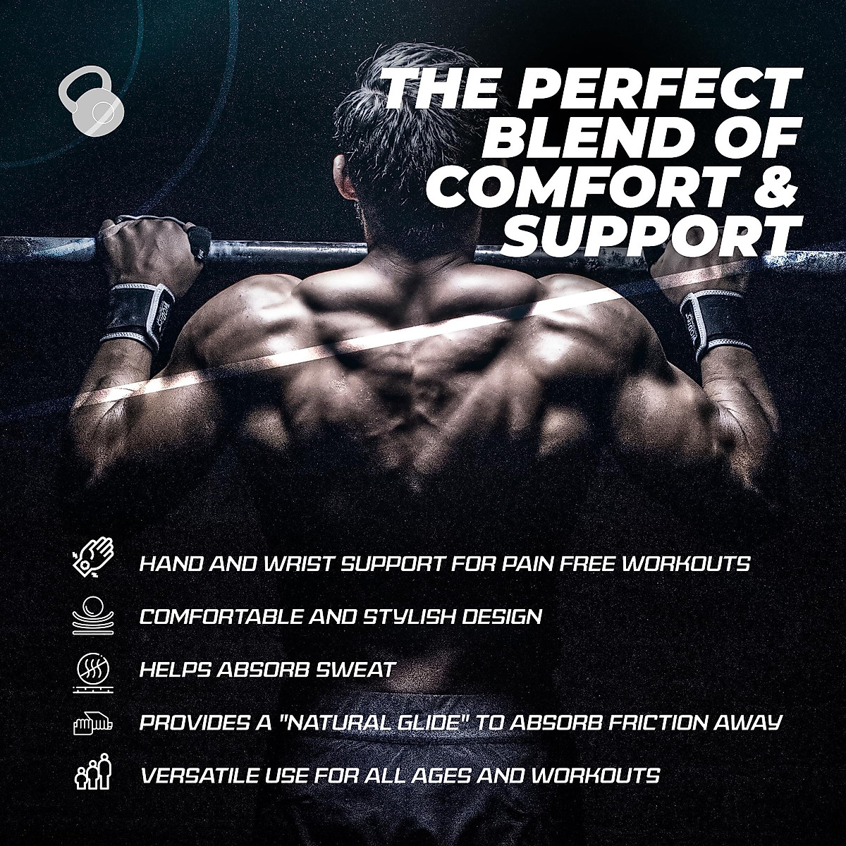 JerkFit WODies Black 3 Hole Gymnastics Grips with Wrist Support (Large) - Latex Free Elastic Pull Up Grip for Cross Training, WODs, Weightlifting - Workout Grips for Men and Women for Palm Protection