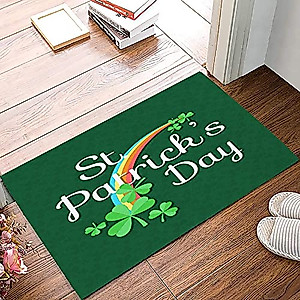 Entrance Way Door Mats Bath Mats Welcome Rugs St. Patrick's Day Shamrock and Rainbow Decor Printed Indoor Mat Rubber Backing Floor Mat for Kitchen/Bedroom/Office 16x24inch
