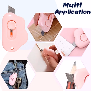 3Pcs Mini Box Cutter Retractable Utility Knife - Cloud Knife Box Cutter for Office and Home Use- Aesthetic Box Cutter for Box Letter Envelope - Multicolor.