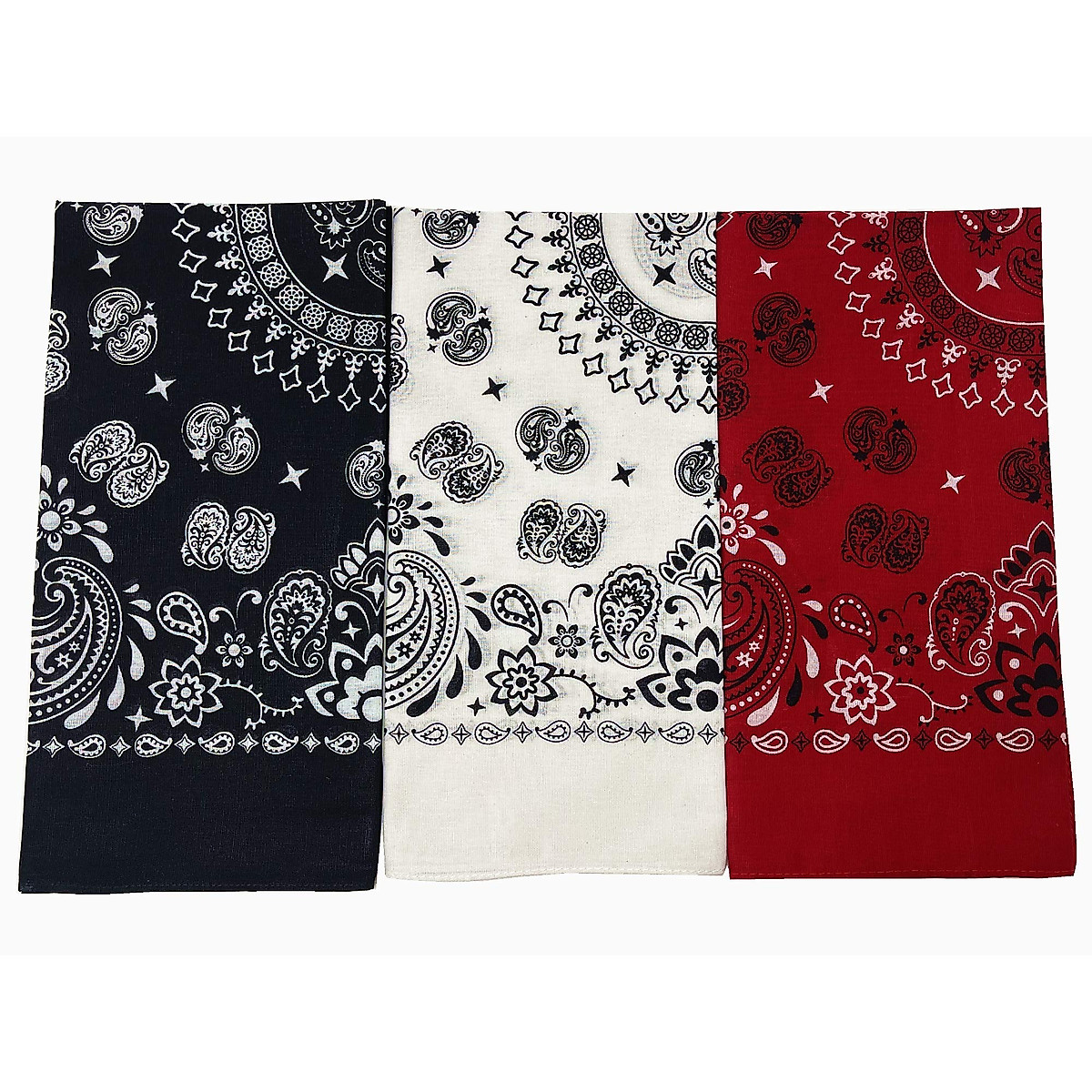 Vamqor 3pcs Bandana for women and men 100% Cotton Custom Fashion Paisley Design Multifunctional Outdoor Square Handkerchief（1 pack assorted）