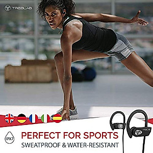 TREBLAB XR500 Bluetooth Headphones, Best Wireless Earbuds for Sports, Running Gym Workout. IPX7 Water Resistant, Sweatproof, Secure-Fit Headset. Noise Cancelling Earphones w/Mic