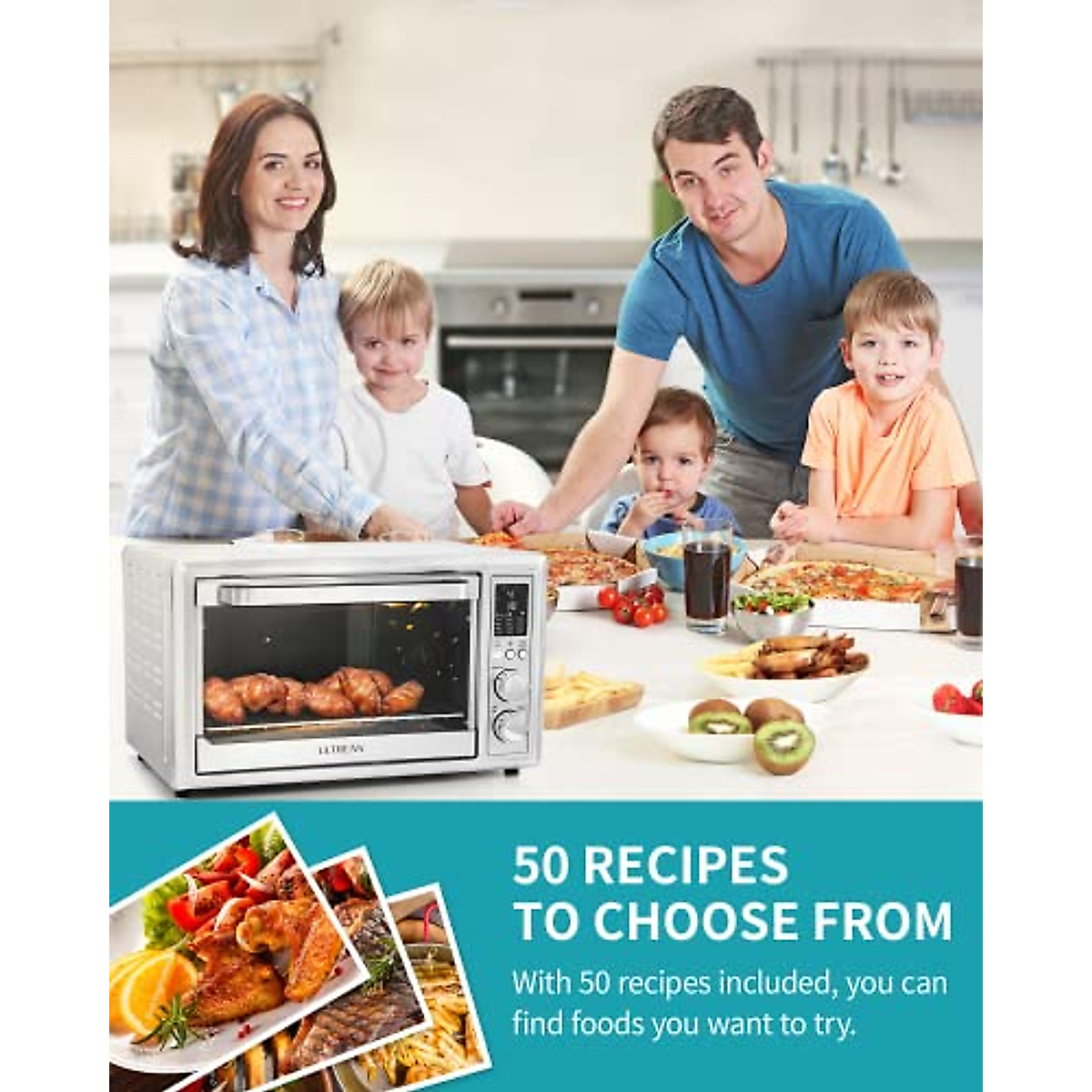 Ultrean Air Fryer Toaster Oven Combo, 32 Quart Convection Oven Countertop with Rotisserie, Toaster, Dehydrator, Bake, 7 Accessories & 50 Recipes, Silv