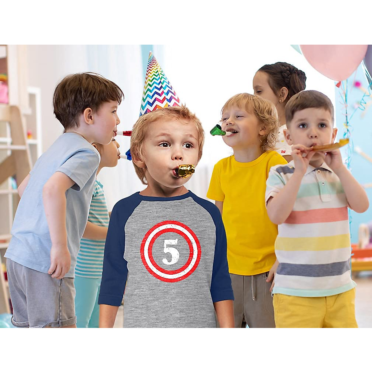 Tstars Captain 5th Five Year Old Birthday Gift 3/4 Sleeve Baseball Jersey Toddler Shirt 5T Dark Gray