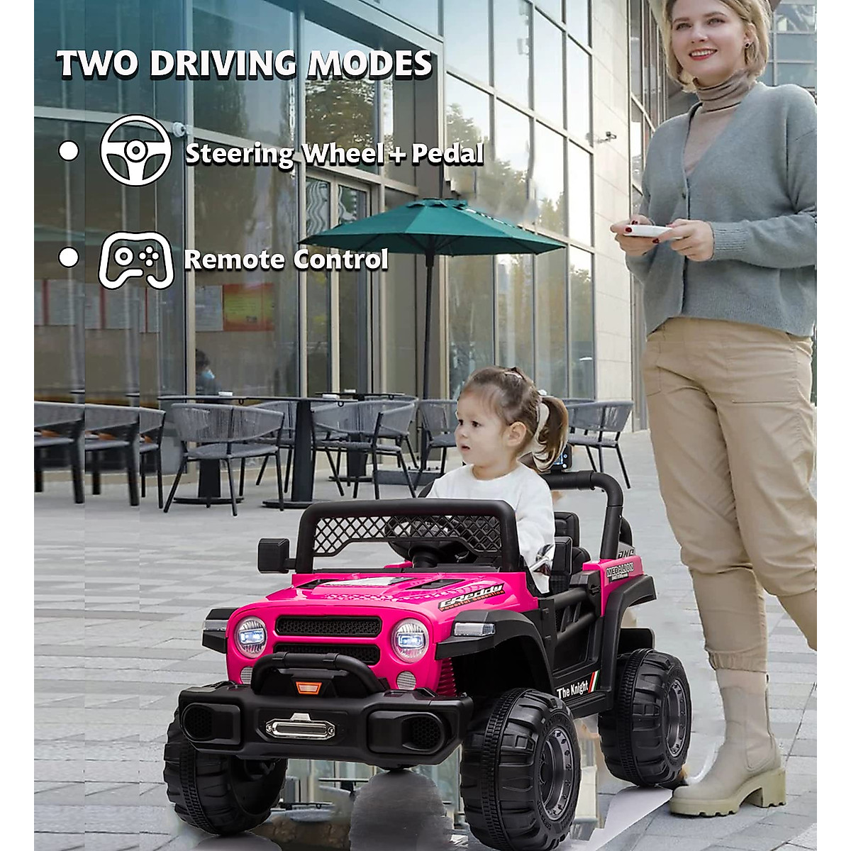 Kids Ride On Car with Parent Remote Control 4x4 Ride On Truck Car Kids Electric Vehicles 12V Ride on Toys for Boys Girls Power Vehicles Wheels, Single Seat, Storage Box, Rose Pink