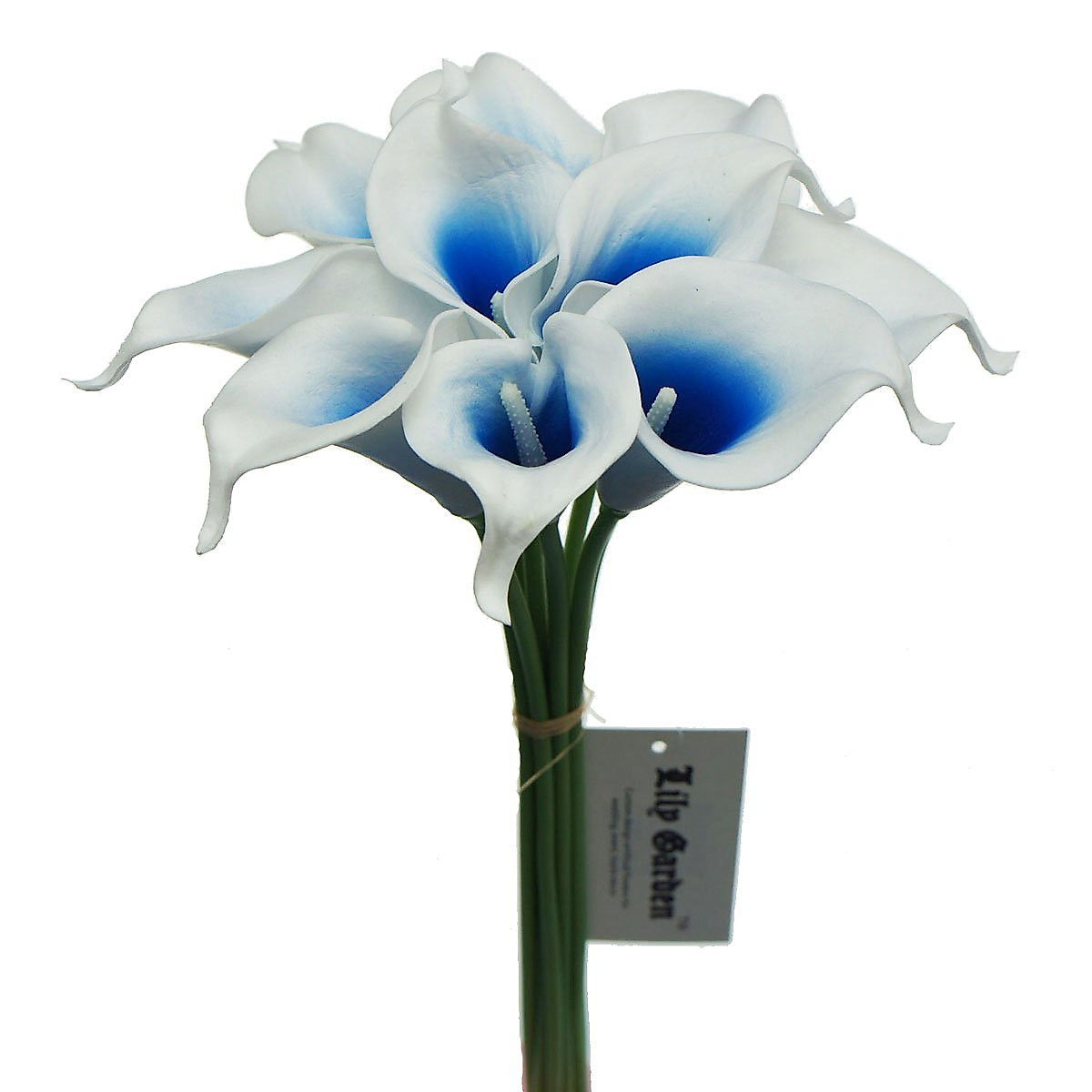 Lily Garden Mini 15" Artificial Calla Lily 10 Stem Flower Bouquets (Blue Center)