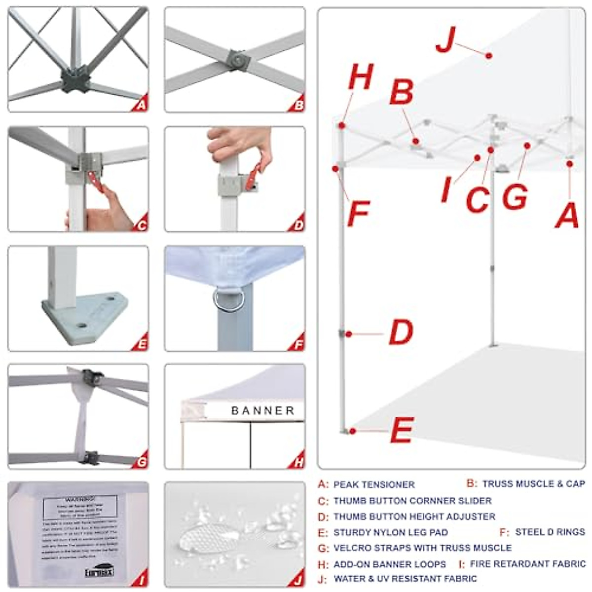 Eurmax USA 10'x10' Ez Pop-up Canopy Tent Commercial Instant Canopies with 4 Removable Zipper End Side Walls and Roller Bag, Bonus 4 SandBags(White)