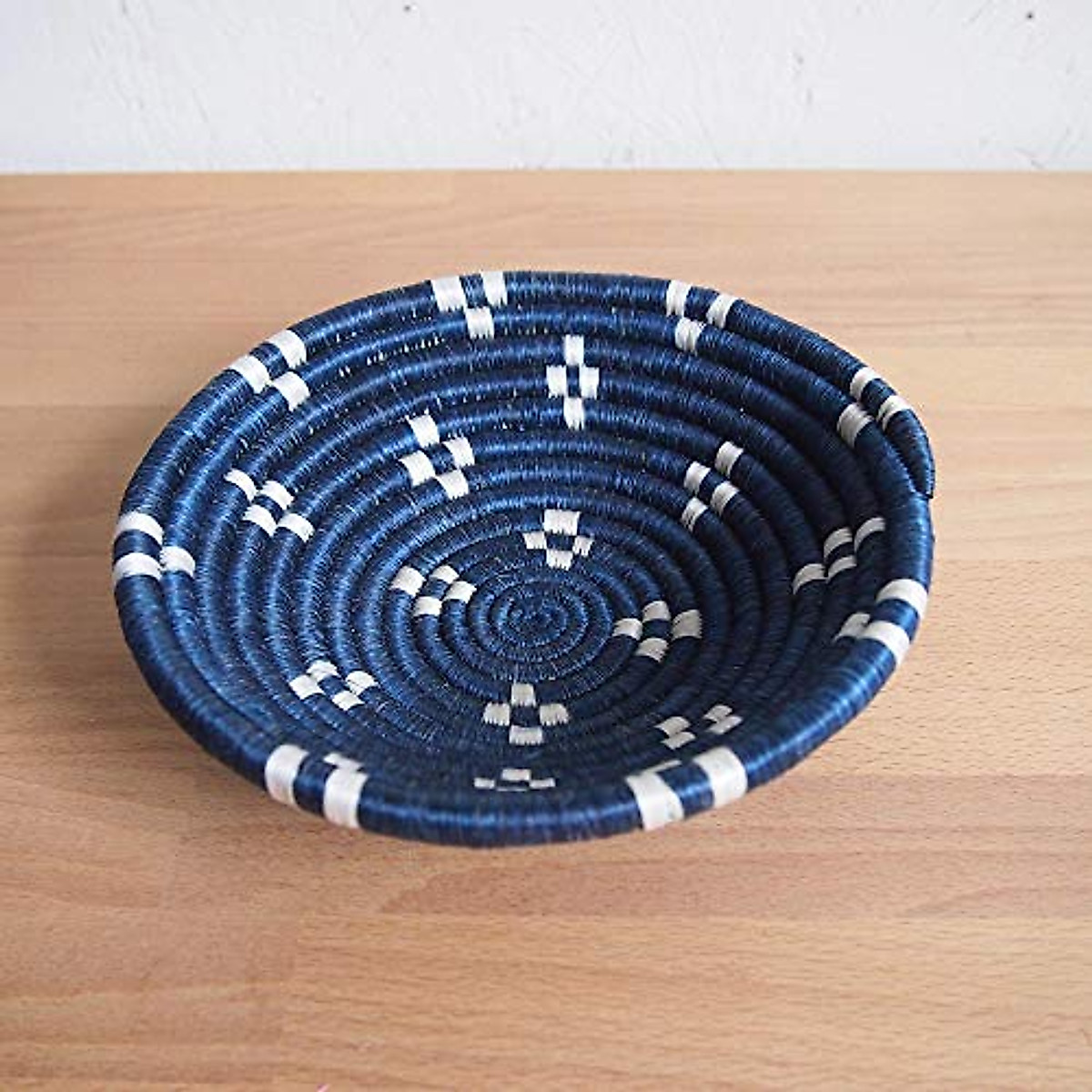 Small African Basket- Kabaya/Rwanda Basket/Woven Bowl/Sisal & Sweetgrass Basket/Blue, White