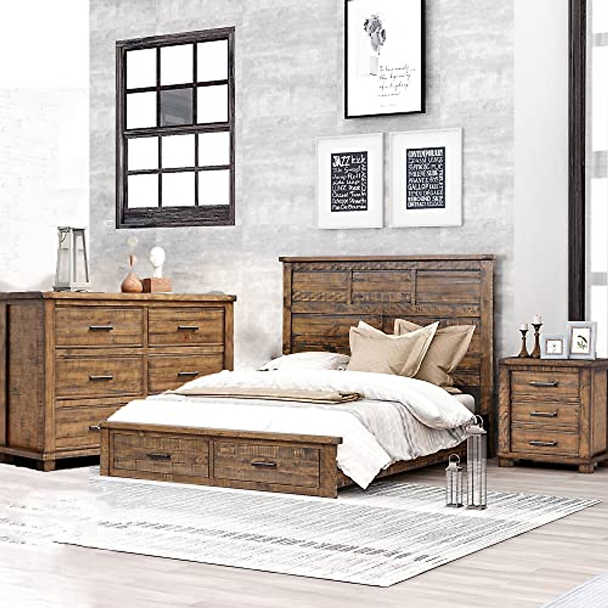 Knocbel Farmhouse 6-Drawer Dresser with Antique Metal Handles, Reclaimed Pine Wood Double Chest of Drawers, Fully Assembled, 56" L x 18.3" W x 36.6" H (Natural)