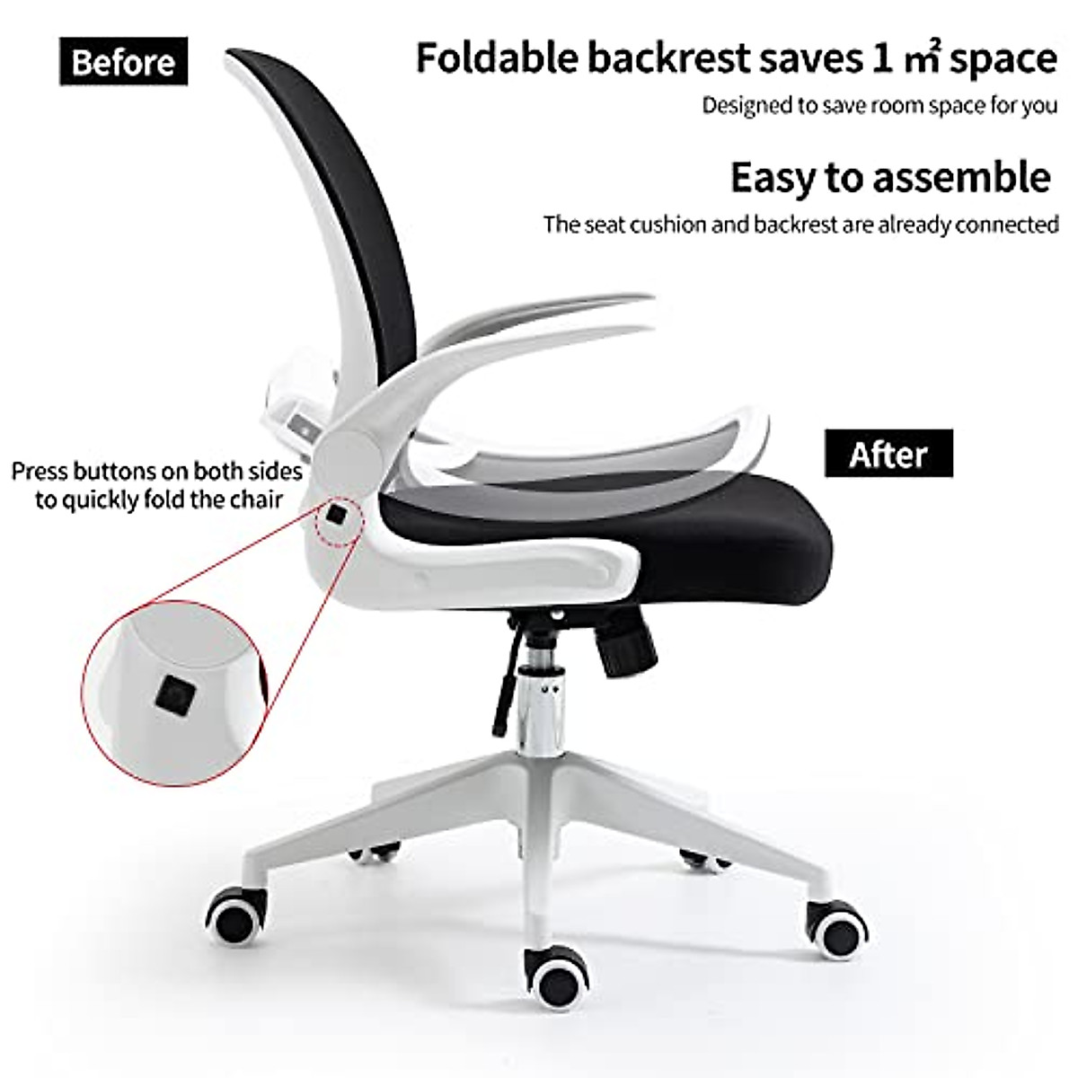 Darkecho Office Chair Ergonomic Desk Chair Mesh Computer Chair Modern Swivel Task Chair Comfy Executive Office Chair with Lumbar Support,Flip-up Armrests,Tilt Function and Foldable Backrest White