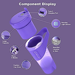 COKUNST Portable Blender, Blender for Shakes and Smoothies, 16oz Portable Blender USB Rechargeable with Staw, Mini Mixer Bottle Blender Cup for Travel, Gym, Office