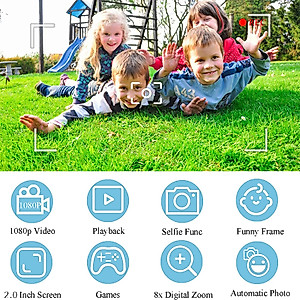 Kids Camera Toys Gifts for Boys Girls, Selfie Children Digital Video Shockproof Camcorder with Front Rear Dual-Lens, Best Christmas Birthday Gift for Kids, 32GB SD Card Included, Blue