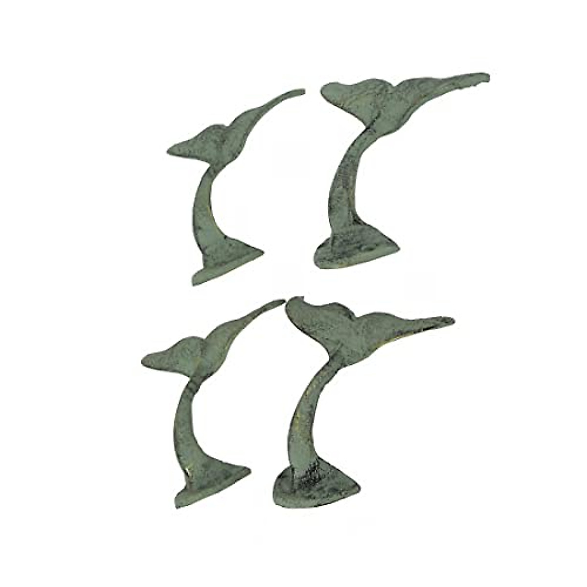 Set of 4 Verdigris Green Cast Iron Decorative Whale Tail Wall Hooks Coastal Decor 5 Inches Long