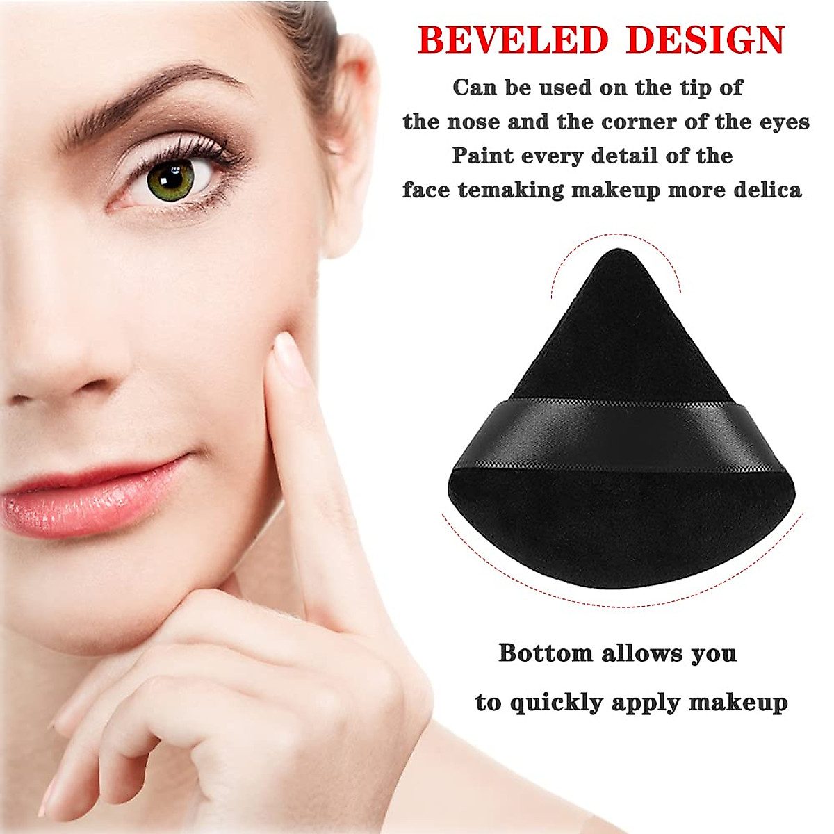 Triangle Powder Puff Makeup Puffs, 6 Pcs Ultra Soft Cotton Velour With Strap, Designed for Contouring,Under Eyes and Face Corners,Body Loose Powder Blending ​(White, Black)