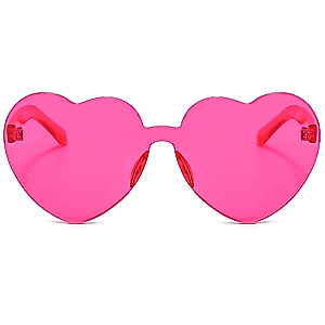 Dollger Heart Shape Sunglasses Bachelorette Party Sunglasses One Piece Transparent Rimless Candy Color Glasses Dark Pink