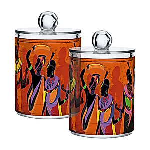 African Women 2 Pcs Qtip Holder People Of South Africa Organizer Dispenser Storage Canister Plastic Apothecary Jars Bathroom Vanity for Cotton Swab Ball Pads Floss