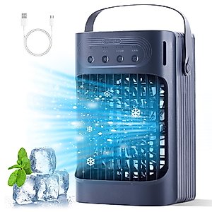 TAKSHO Portable Air Conditioner 3 Cold Wind Speeds-3 Mist Levels, 7 Color-Changing LED Lights - 10W & 32 oz Water Tank, USB-Powered Evaporative Air Cooler Unit with 2-8 Hour Timer, Portable air cooler