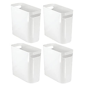 mDesign Plastic Small Trash Can, 1.5 Gallon/5.7-Liter Wastebasket, Narrow Garbage Bin with Handles for Bathroom, Laundry, Home Office - Holds Waste, Recycling, 10" High, Aura Collection, 4 Pack, White