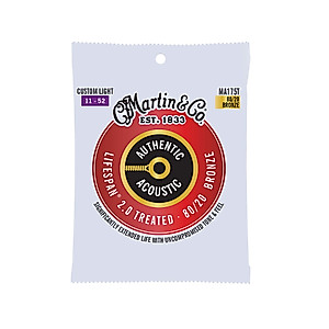 Martin Authentic Acoustic Guitar Strings, Lifespan 2.0 Treated, Custom Light, 80/20 Bronze