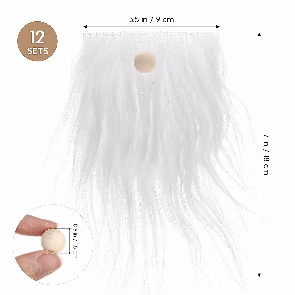 12Pcs Gnome Beards for Crafting Faux Fur Fabric Precut Gnomes Beards Handmade 12 Pieces Wood Balls for Halloween Christmas Craft Supplies White