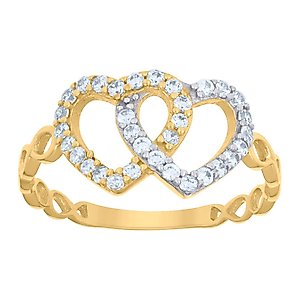 10k Two tone Gold Womens CZ Cubic Zirconia Simulated Diamond Double Love Hearts Ring Measures 9.6mm Long Jewelry for Women