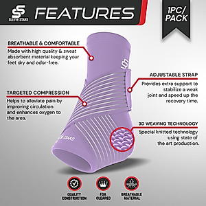 Sleeve Stars Ankle Brace for Sprained Ankle & Plantar Fasciitis Relief, Achilles Tendonitis Brace & Ankle Support for Women & Men, Ankle Wrap & Foot Brace w/Compression Strap (Pair/Light Purple)