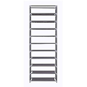 GREEF 10 Tier 30 Pairs Shoe Rack with Dustproof Cover Large Shoe Storage Organizer Cabinet for Closet, Bedroom, Entryway, Hallway, Dorm Room (Grey)