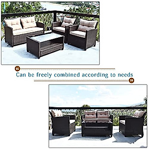 CXDTBH 8PCS Outdoor Rattan Furniture Set Cushioned Sofa Armrest Table Single Sofa Loveseat