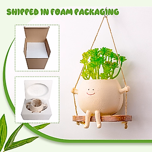 Domensi 2 Pcs Swing Hanging Planter Cute Planter Pots for Outdoor Plants Indoor Face Hanging Head Succulent Pots for String Resin Lovely Flower Pots Plant Hanger Indoor with Drainage Hole Gifts