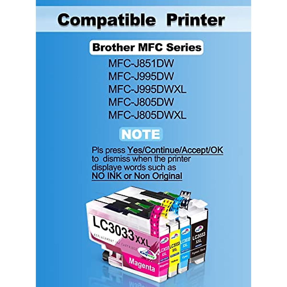 Compatible for Brother LC3033 Ink Cartridges Replacement for LC3033 BK/C/M/Y Ink Cartridges Brother use with Brother MFC-J995DW MFC-J995DWXL MFC-J815DW MFC-J805DW MFC-J805DWXL, 4 for LC3033 LC3035 Ink