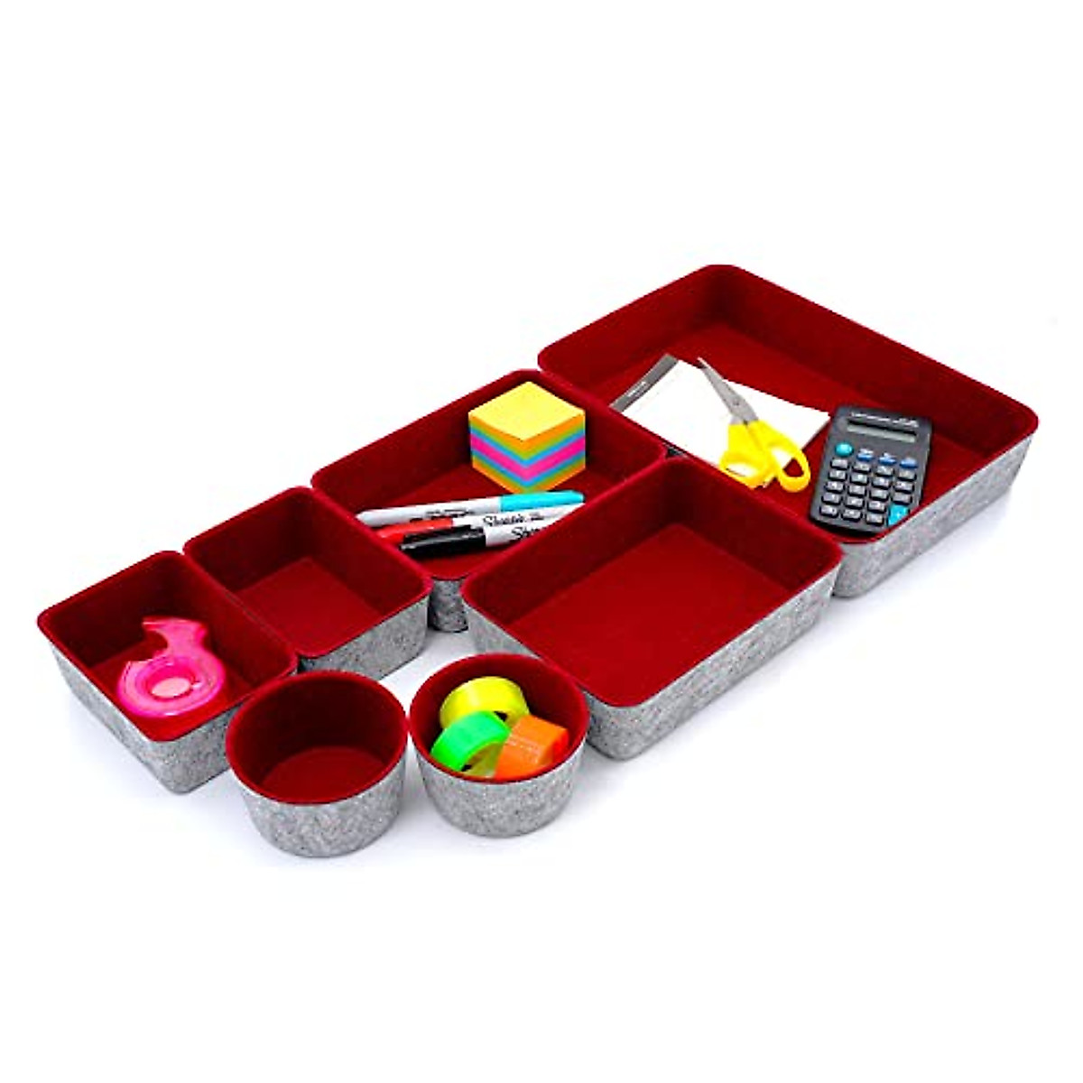 Welaxy Drawer organizers trays felt storage bins drawers dividers organizer boxes for office home interior cozy decor Gifts pack 7-pieces (Maroon)