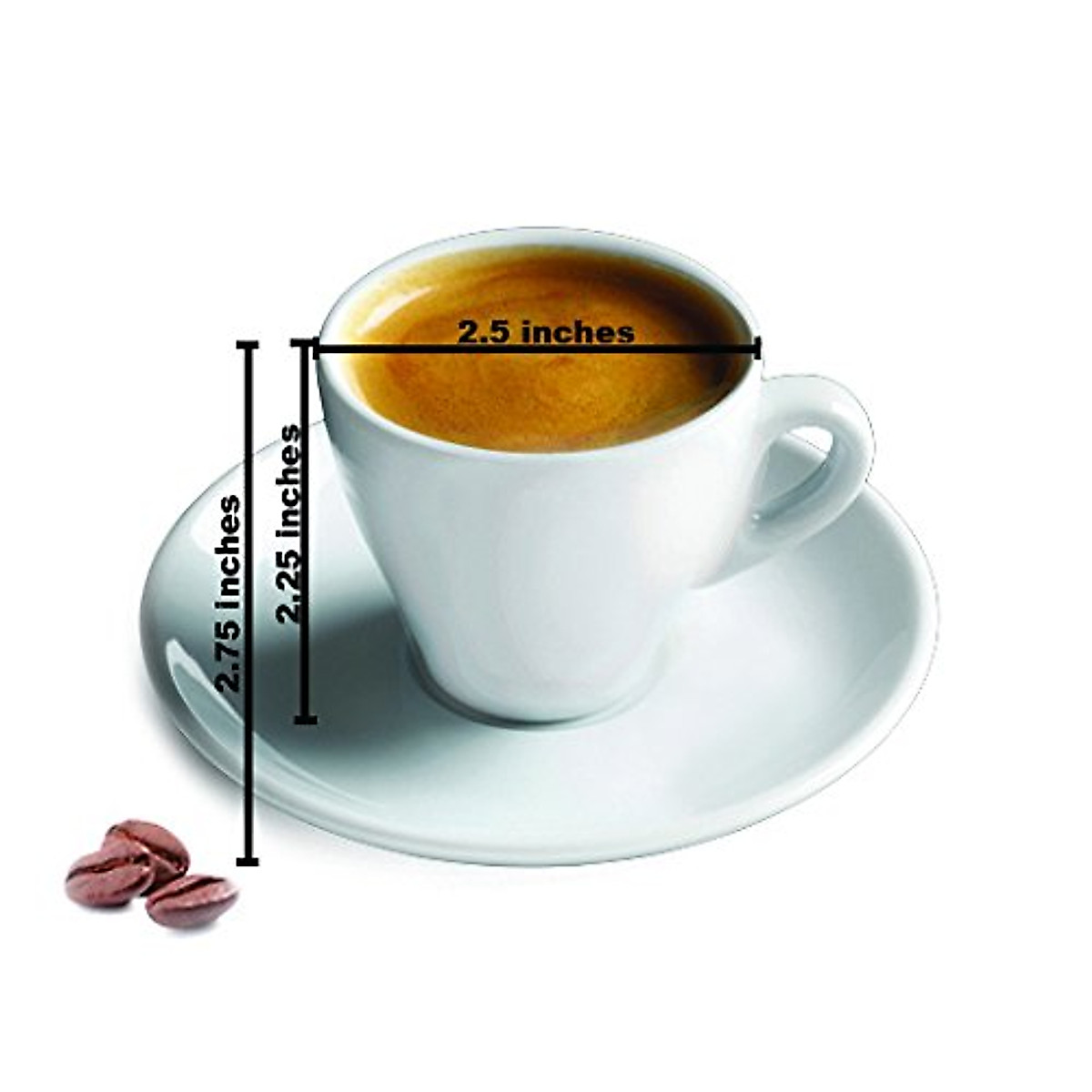 Cuisinox White Porcelain Espresso Cups and Saucers Set, 2 oz., Set of 6